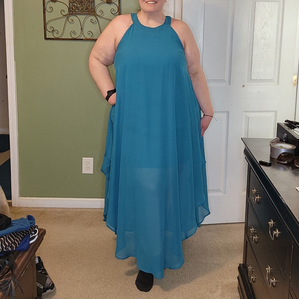 Teal Mini Dress With Teal Sheer Overlay - Gem